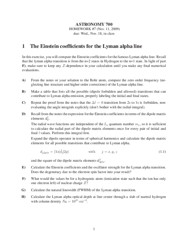 (PDF) The Einstein coefficients for the Lyman alpha line
