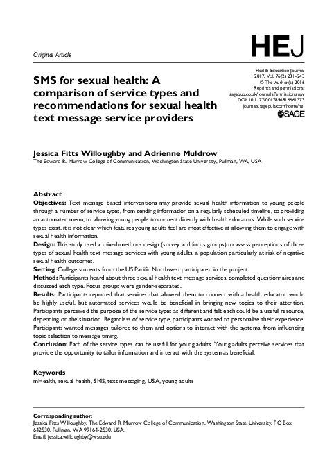 (PDF) SMS for sexual health: A comparison of service types and ...