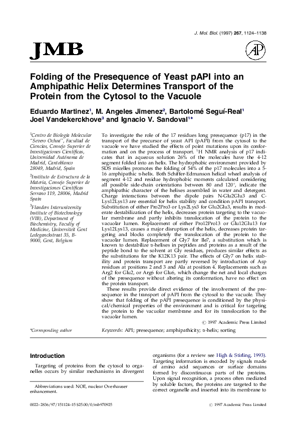 (PDF) Folding of the presequence of yeast pAPI into an amphipathic ...