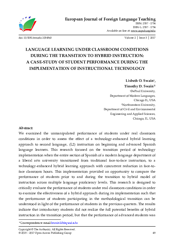 (PDF) LANGUAGE LEARNING UNDER CLASSROOM CONDITIONS DURING THE ...