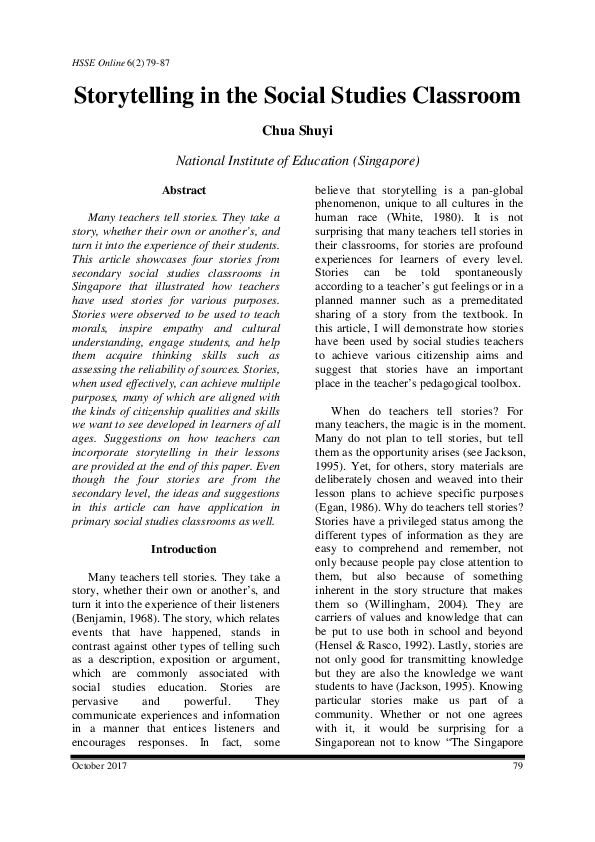 (PDF) Storytelling in the Social Studies Classroom