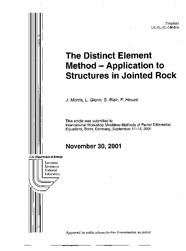 (PDF) The Distinct Element Method -Application to Structures in Jointed Rock
