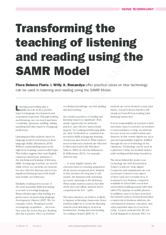 (PDF) Transforming the teaching of listening and reading using the SAMR ...