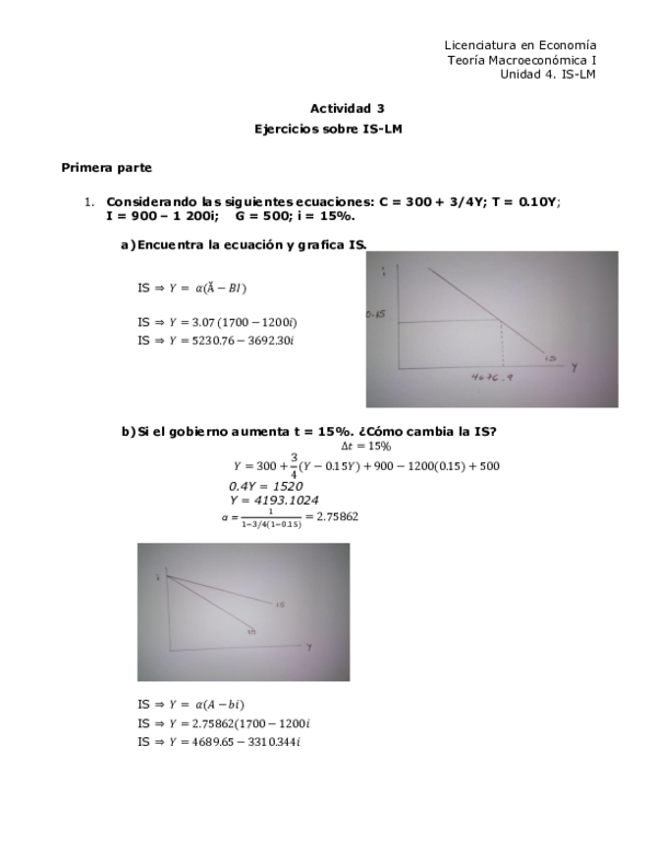 (DOC) Actividad 3 Ejercicios sobre IS-LM