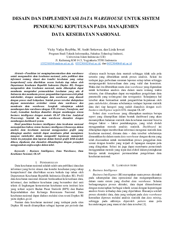 (PDF) DESAIN DAN IMPLEMENTASI DATA WAREHOUSE UNTUK SISTEM PENDUKUNG KEPUTUSAN PADA MANAJEMEN ...