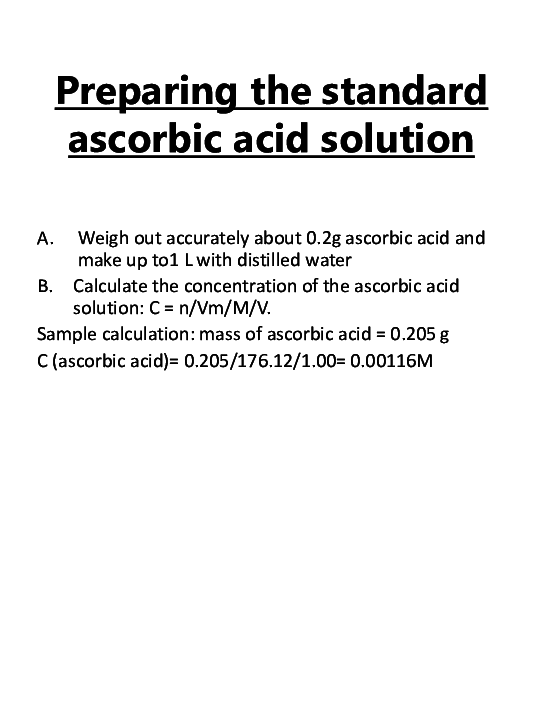 (PPT) Preparing the standard ascorbic acid solution