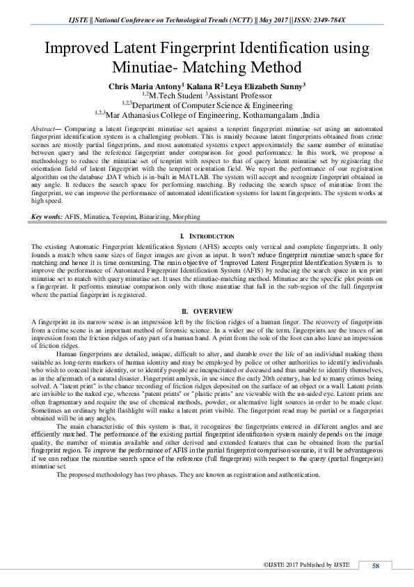 (PDF) Improved Latent Fingerprint Identification using Minutiae-Matching Method
