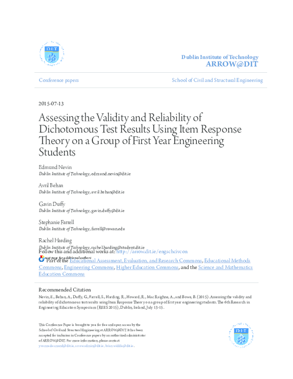 (PDF) Assessing the Validity and Reliability of Dichotomous Test ...