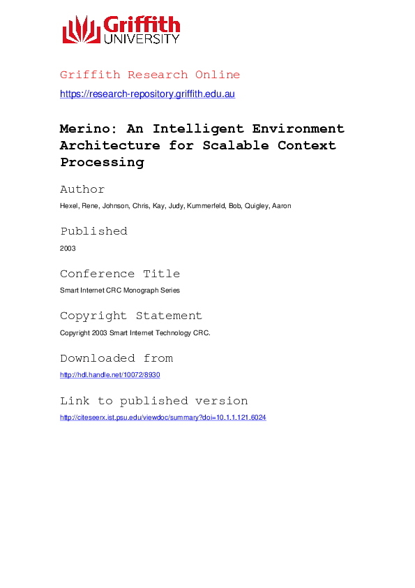 (PDF) Merino: An Intelligent Environment Architecture for Scalable Context Processing