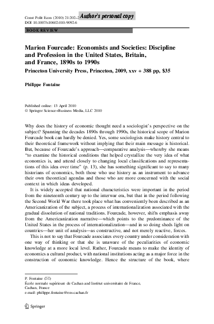 (PDF) Marion Fourcade. Economists and Societies: Discipline and the ...