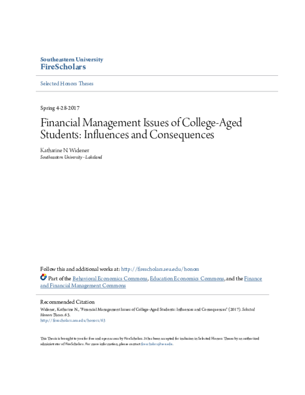 (PDF) Financial Management Issues of College-Aged Students: Influences ...