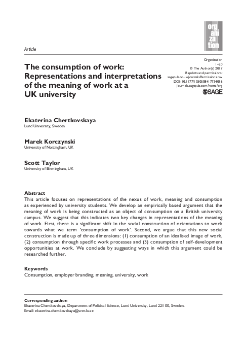 (PDF) The consumption of work: Representations and interpretations of ...