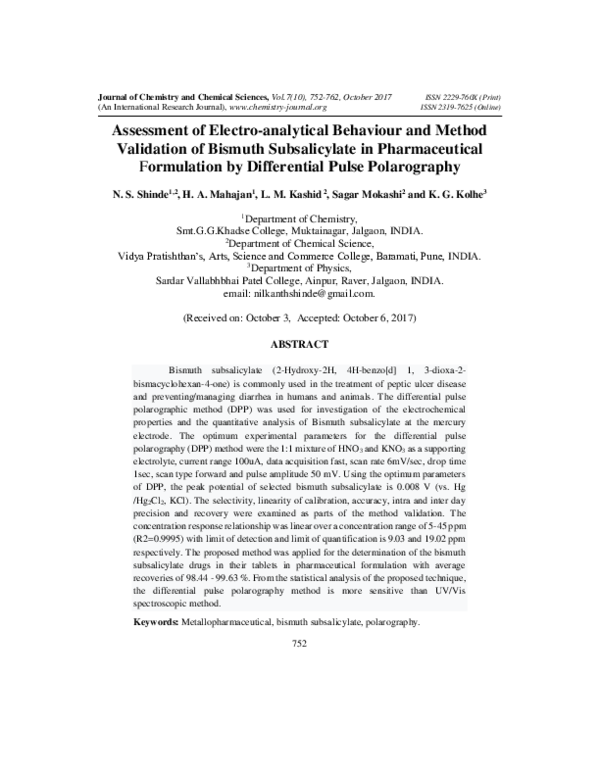 (PDF) Assessment of Electro-analytical Behaviour and Method Validation of Bismuth Subsalicylate ...