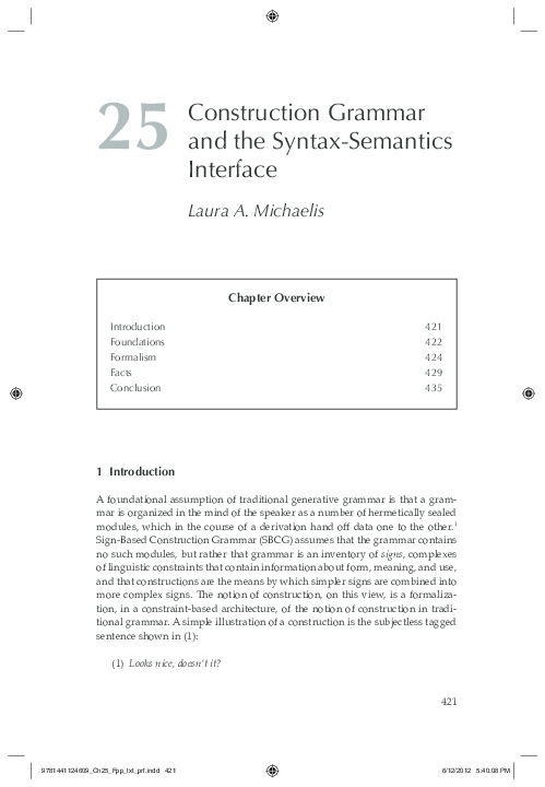 (PDF) Construction Grammar and the Syntax-Semantics Interface