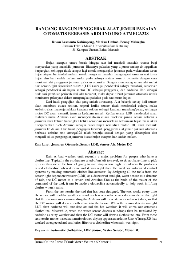 Pdf Rancang Bangun Penggerak Alat Jemur Pakaian Otomatis Berbasis Arduino Uno Atmega328