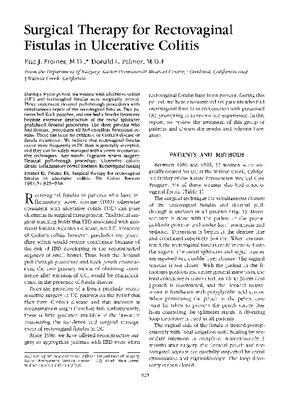 Pdf Surgical Therapy For Rectovaginal Fistulas In Ulcerative Colitis