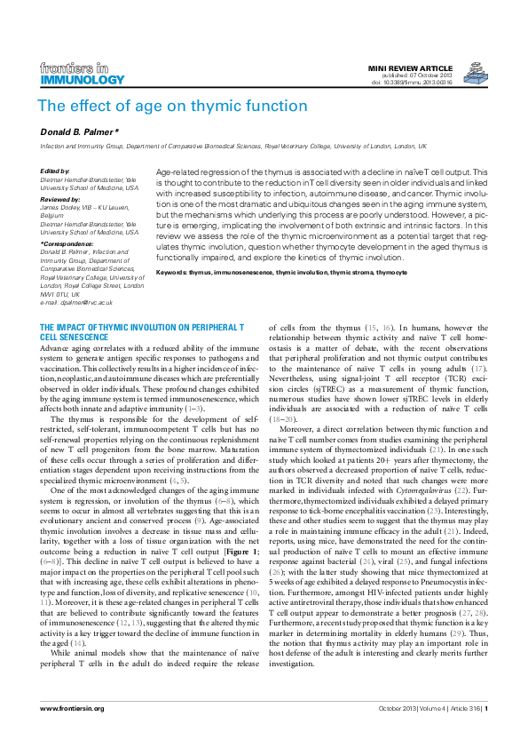 (PDF) The effect of age on thymic function