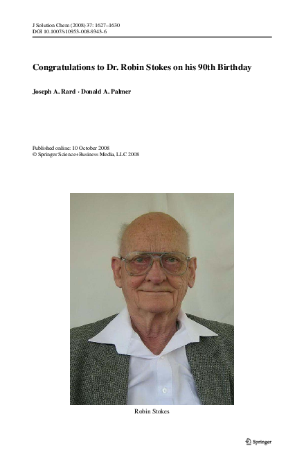 (PDF) Congratulations to Dr. Robin Stokes on his 90th Birthday | Donald ...