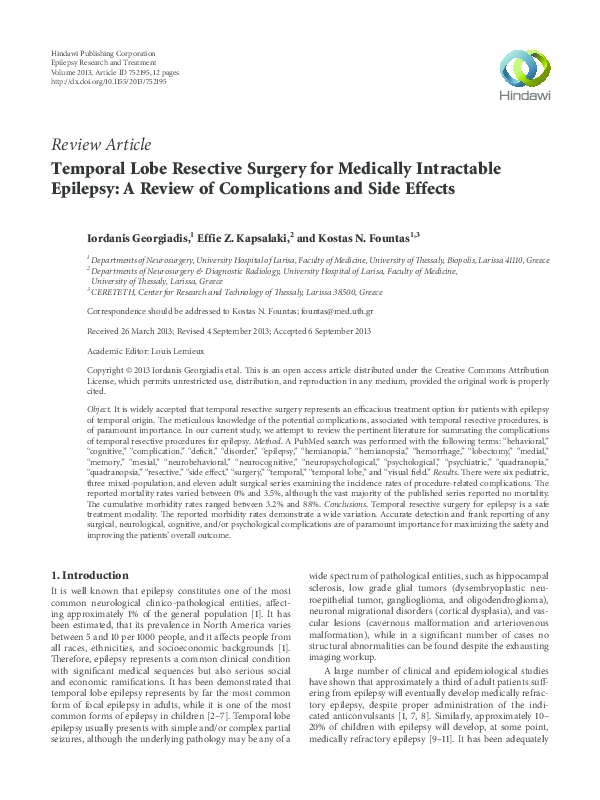 (PDF) Temporal Lobe Resective Surgery for Medically Intractable ...