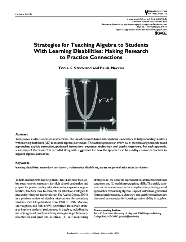 (PDF) Strategies for Teaching Algebra to Students With Learning ...