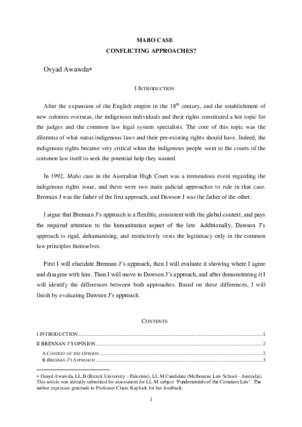 (PDF) Mabo Case in Australia: Conflicting Approaches to Common Law?