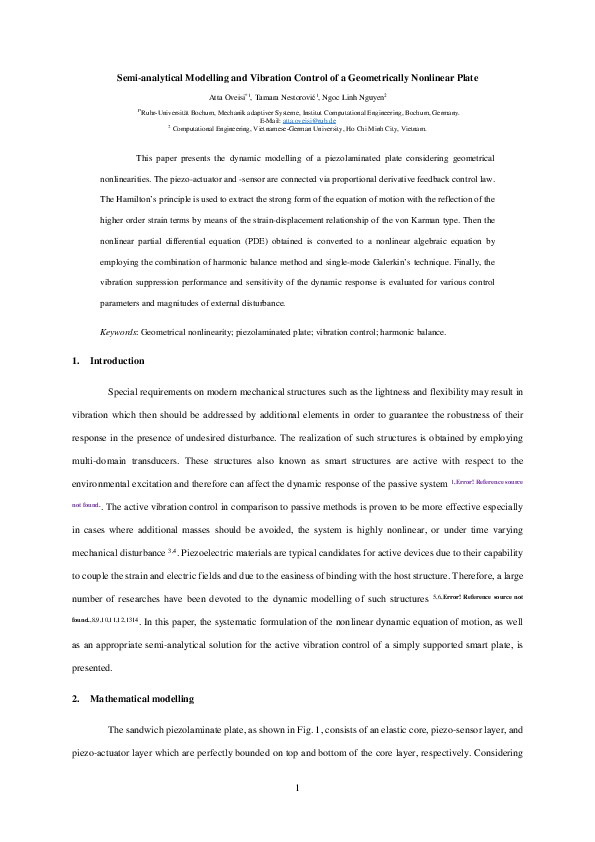 (PDF) Semi-analytical Modelling and Vibration Control of a ...