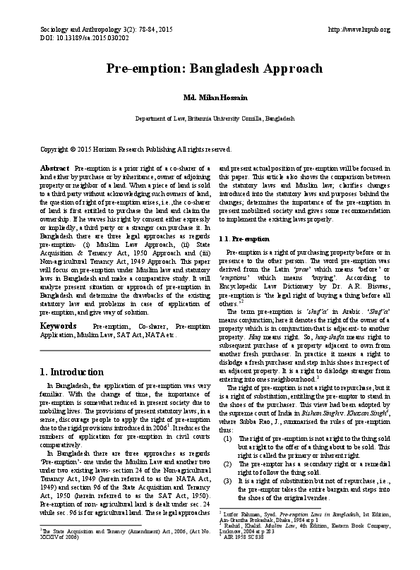 (PDF) Pre-emption: Bangladesh Approach