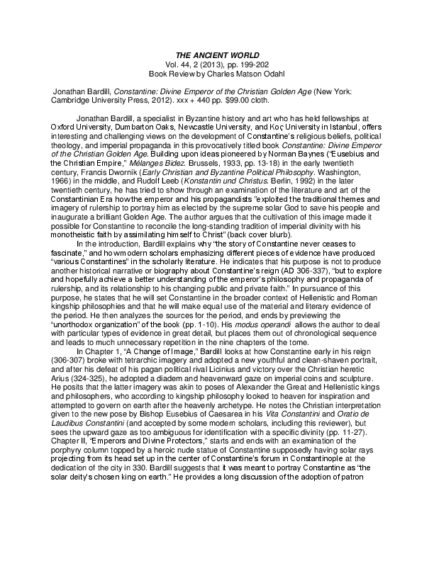 (DOC) Book Review of Jonathan Bardill, Constantine: Divine Emperor of ...