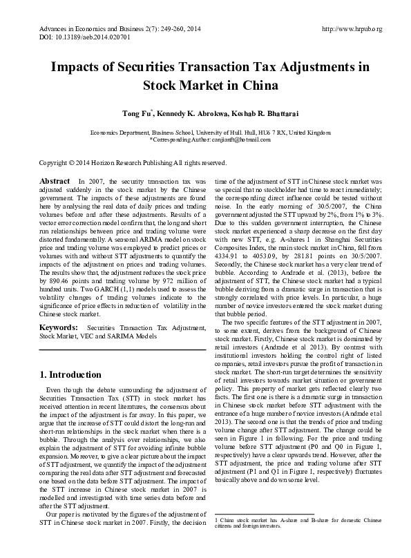 (PDF) Impacts of Securities Transaction Tax Adjustments in Stock Market ...