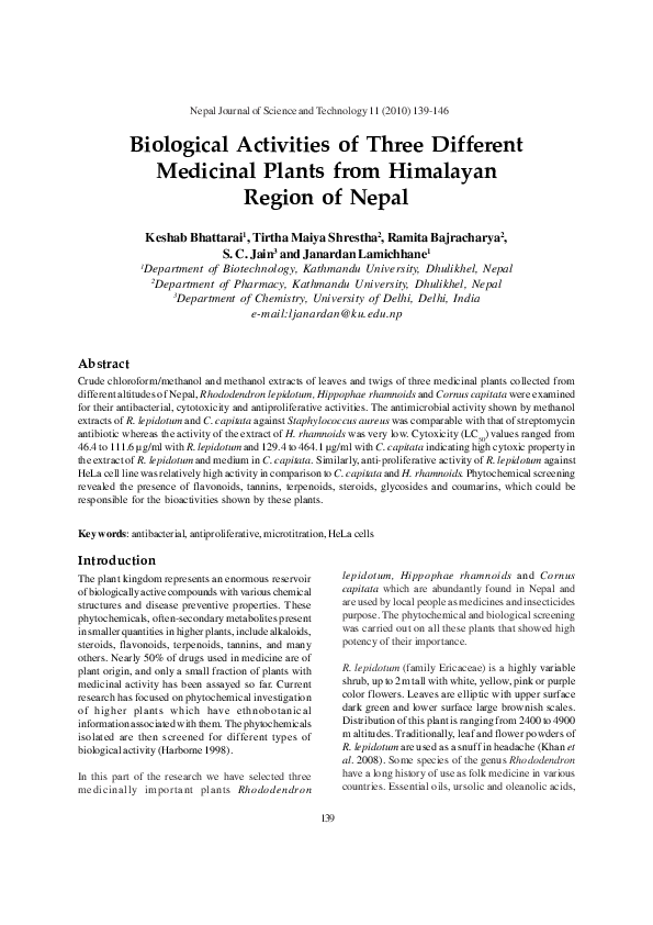 (PDF) Biological Activities of Three Different Medicinal Plants from ...