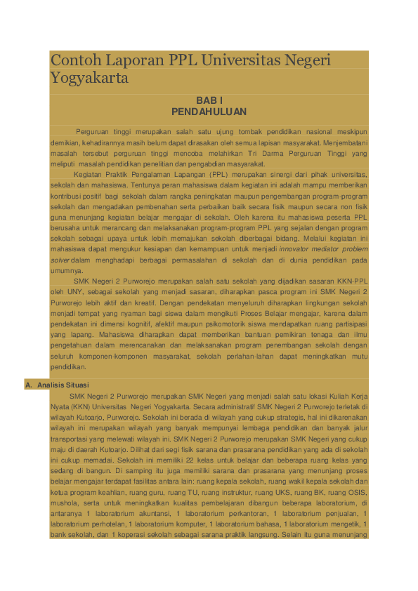 (DOC) Contoh Laporan PPL Universitas Negeri Yogyakarta