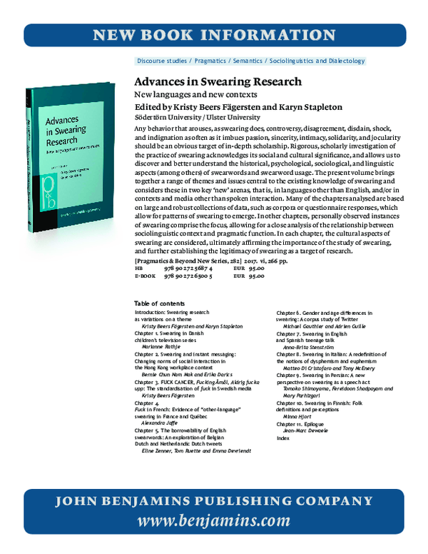 (PDF) Advances in Swearing Research. New languages and new contexts ...