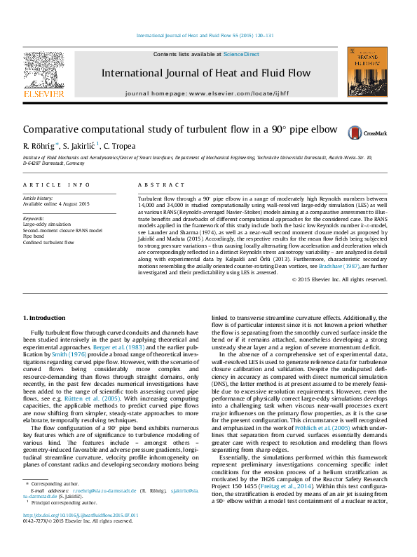 (PDF) Comparative computational study of turbulent flow in a 90° pipe elbow