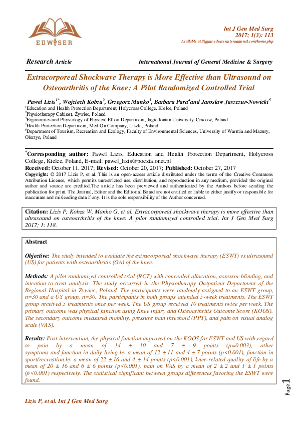 (PDF) Lizis P, et al. Int J Gen Med Surg Extracorporeal Shockwave ...