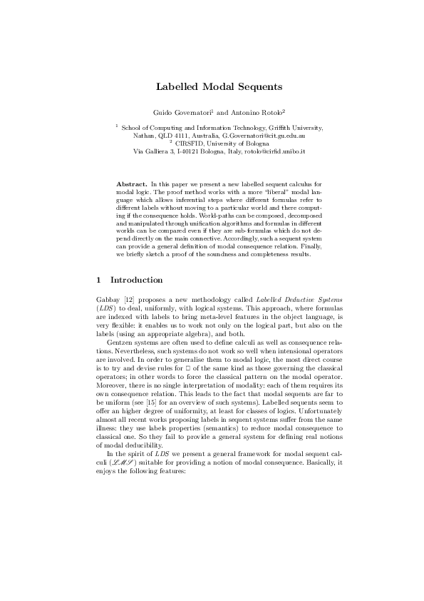 (PDF) Labelled Modal Sequents