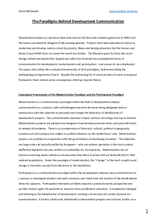 (PDF) The Paradigms Behind Development Communication