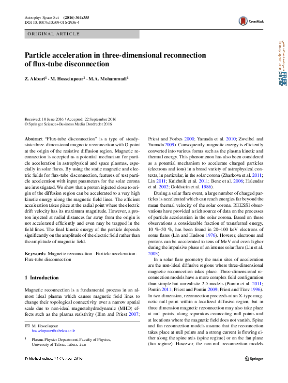 (PDF) Particle acceleration in three-dimensional reconnection of flux-tube disconnection