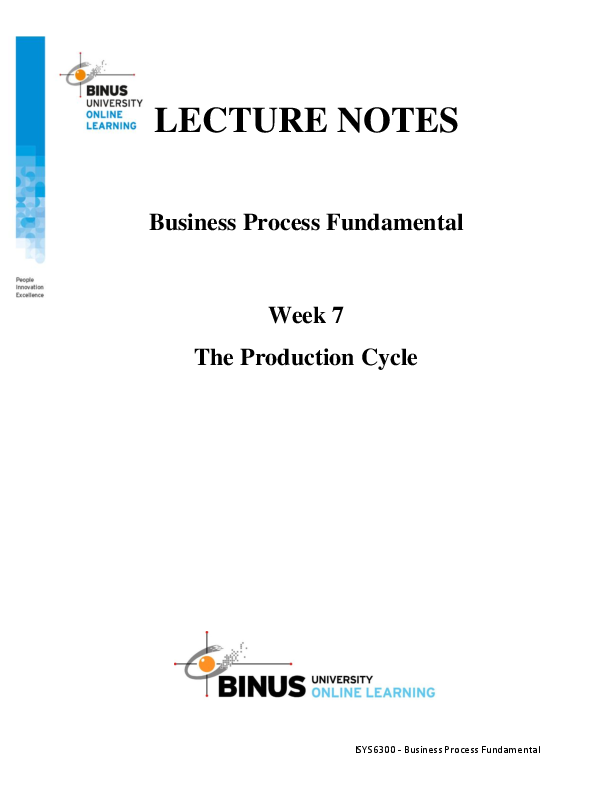 (PDF) LECTURE NOTES Business Process Fundamental Week 7 The Production ...