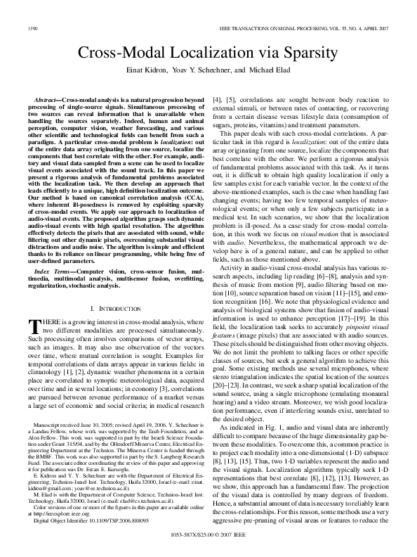 (PDF) Cross-Modal Localization via Sparsity | M. Elad - Academia.edu
