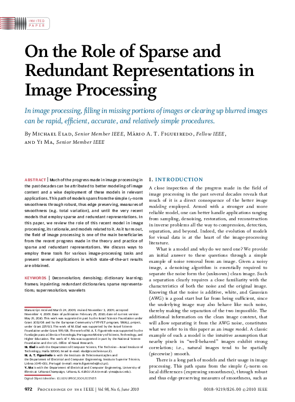 Pdf On The Role Of Sparse And Redundant Representations In Image Processing Mario Figueiredo