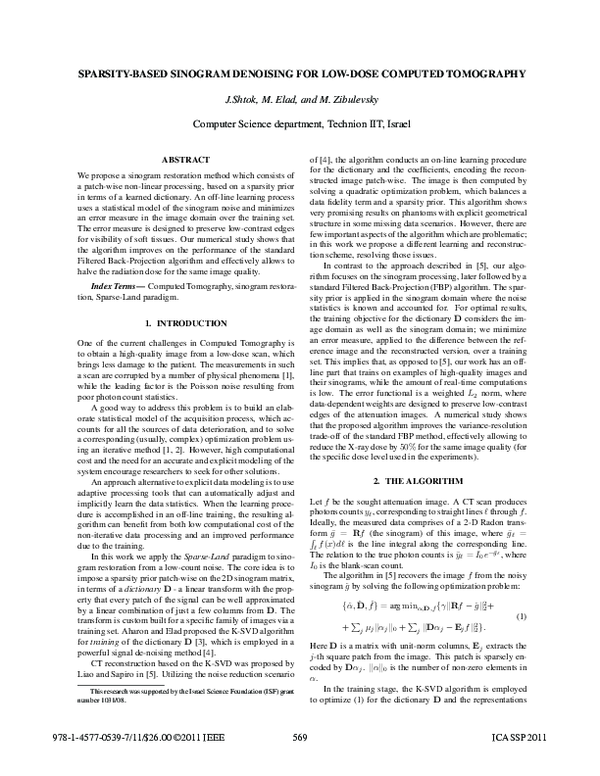 (PDF) Sparsity-based Sinogram Denoising for low-dose Computed Tomography