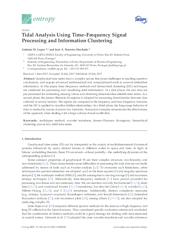 (PDF) Tidal Analysis Using Time–Frequency Signal Processing and Information Clustering