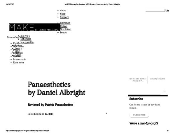 (PDF) Review of Daniel Albright, Panaesthetics