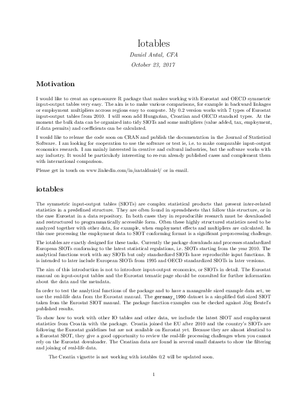 Pdf Open Source Software To Create Comparable Input Output Analysis 0998