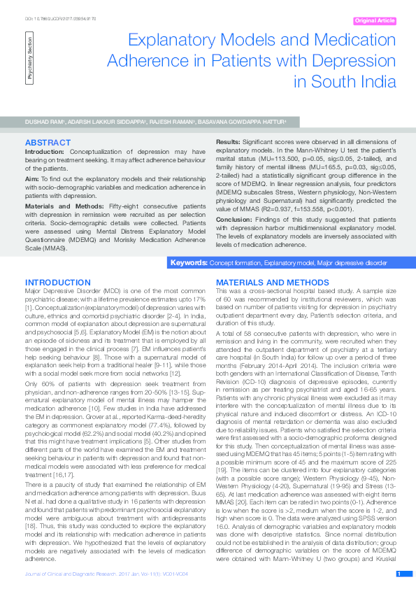 (PDF) Explanatory Models and Medication Adherence in patient with ...