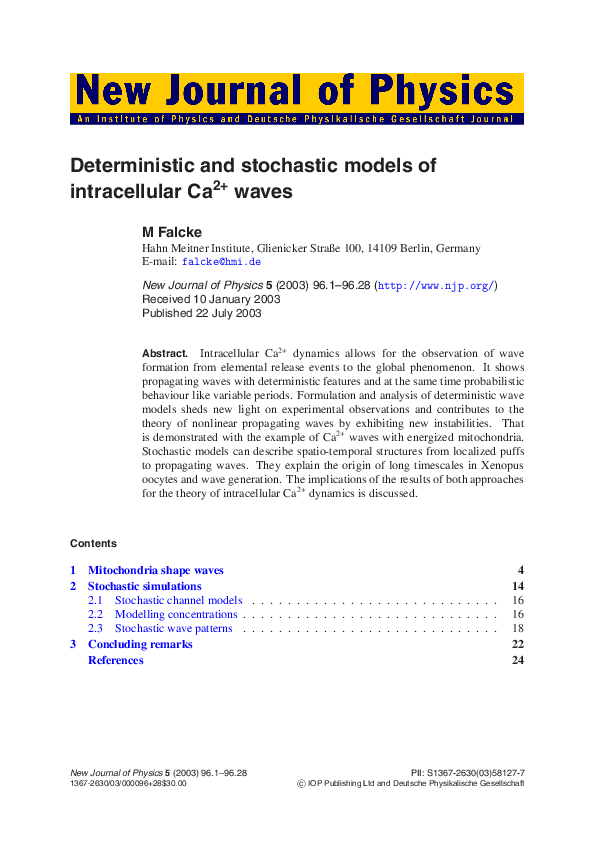 (PDF) Deterministic and stochastic models of intracellular Ca2+ waves