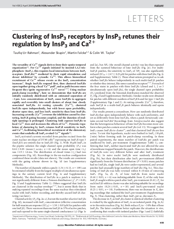 (PDF) Clustering of InsP3 receptors by InsP3 retunes their regulation ...