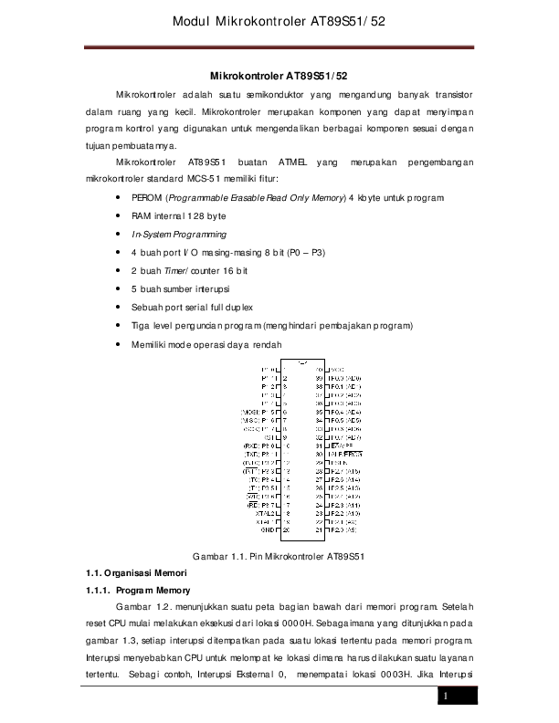(PDF) Modul Mikrokontroler AT89S51/52 Mikrokontroler AT89S51/52