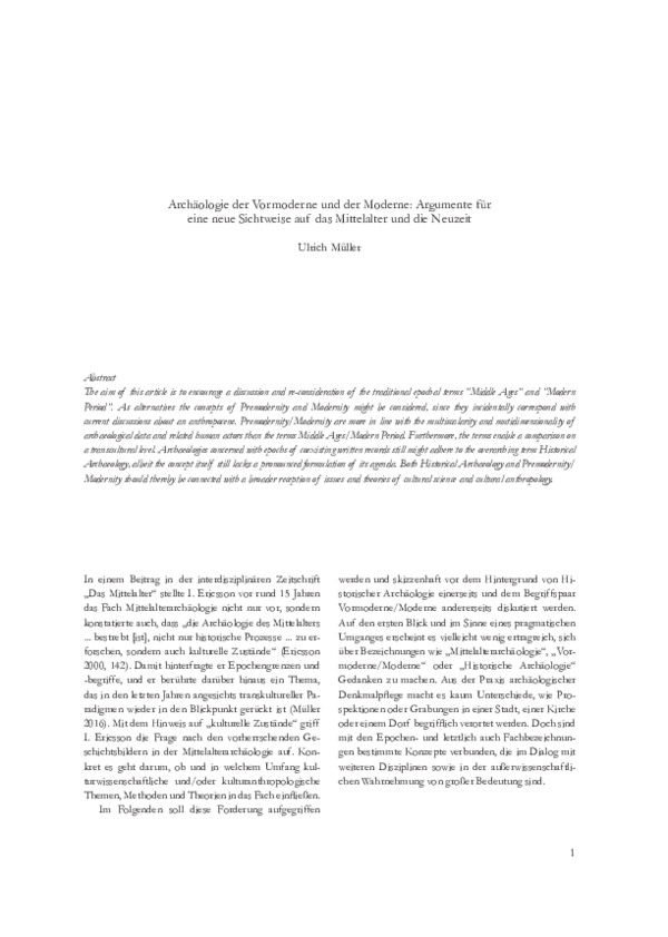 (PDF) The Archaeology of pre-modern and modern times: a new perspective?