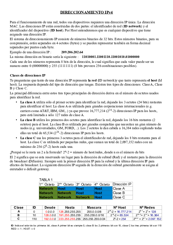 (PDF) DIRECCIONAMIENTO IPv4
